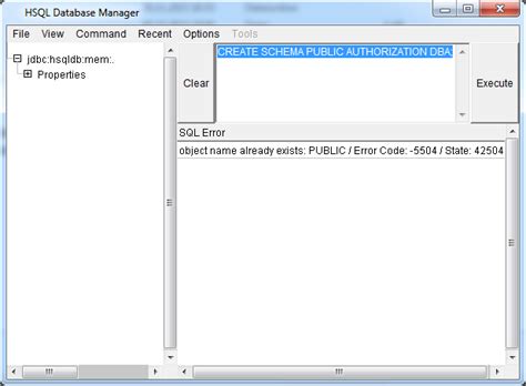 object name already exists public in hsqldb stack overflow
