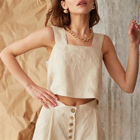 Vintage Cotton Linen Sleeveless Crop Top For Women