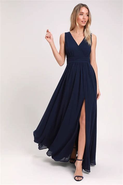 Thoughts Of Hue Navy Blue Surplice Maxi Dress Navy Blue Bridesmaid