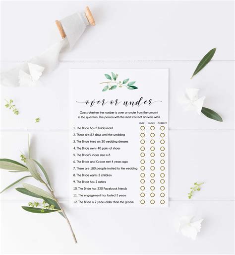 Over Or Under Bridal Shower Game Editable Over Or Under Game Etsy