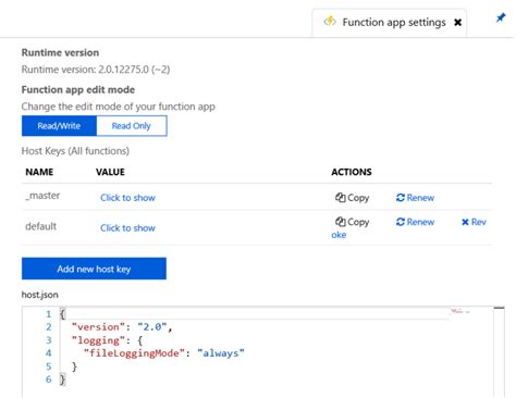 how to modify the host json file for an azure function the best c