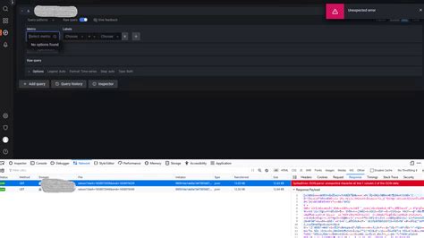 grafana 9 unexpected error while trying to explore metrics from