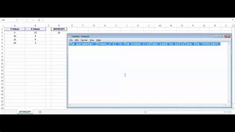 excel intercept function how to use intercept function youtube