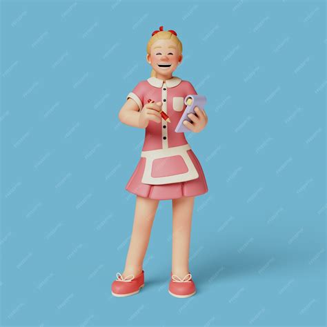 Free Psd 3d Rendering Of Diner Waitress Character