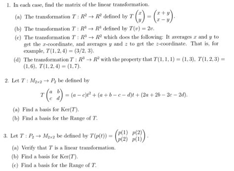 solved in each case find the matrix of the linear