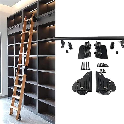 Sliding Library Ladder Round Tube Rails Rolling Library Ladder