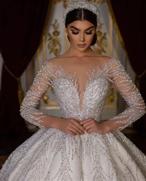 2022 Arabic Womens Glitter Line A Wedding Dress With Sparkling Beads