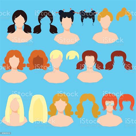 Seamless Pattern With Hairstyles Woman Girl Japan Vector Illus Stock