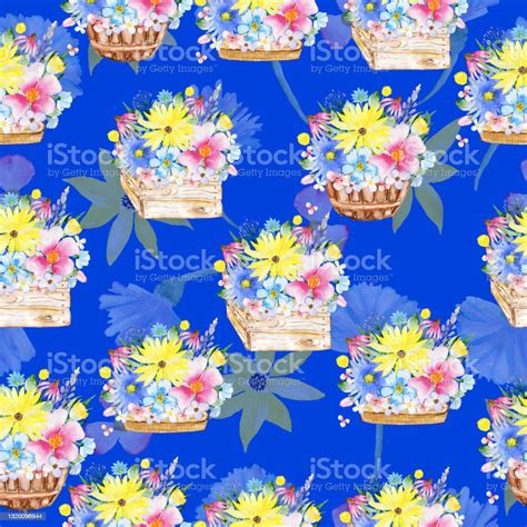 Seamless Floral Pattern Watercolor Background With Flowers Colorful