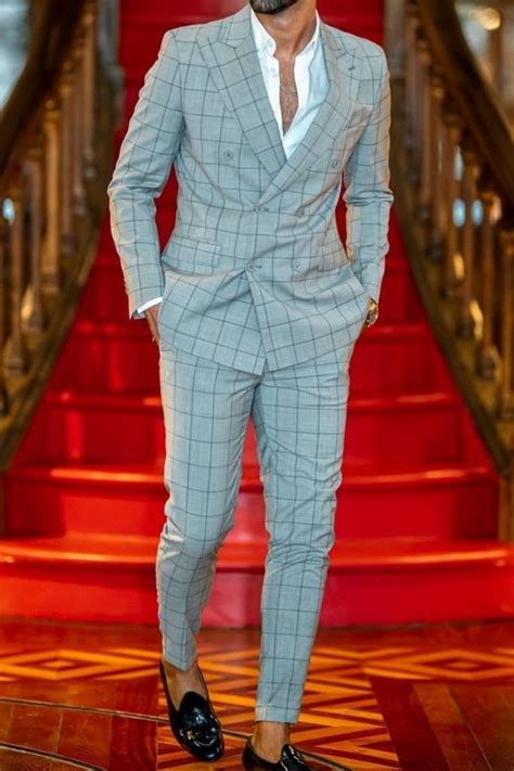 Grey Windowpane Suit Trendy Double Breasted Suits Giorgenti New