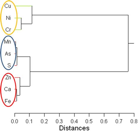 results of the hierarchical clustering analysis showing the relevant