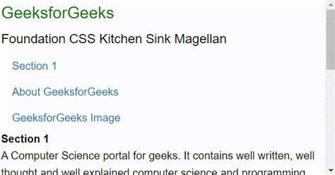 foundation css kitchen sink magellan geeksforgeeks