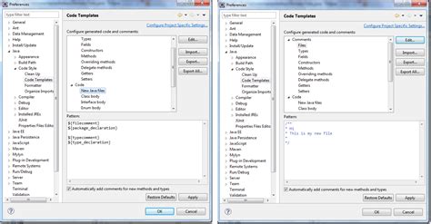 auto insert a standard comment header for every newly generated java