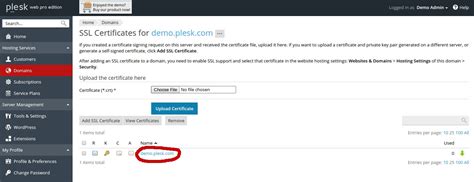 installing ssl certificate on plesk