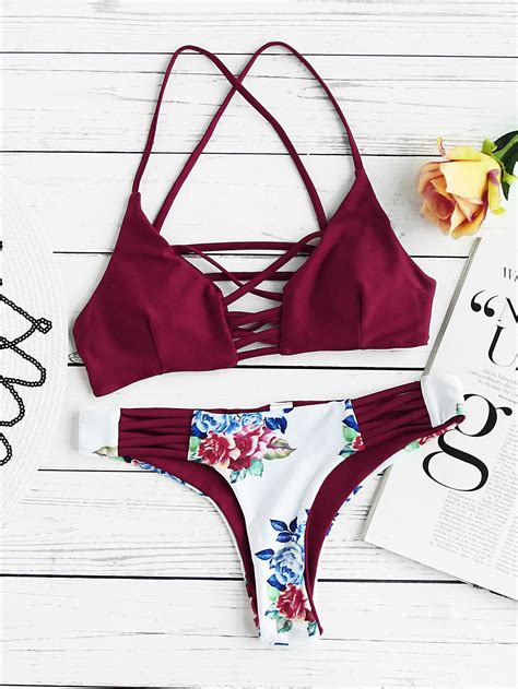 Flower Print Criss Cross Bikini Set Criss Cross Bikini Criss Cross