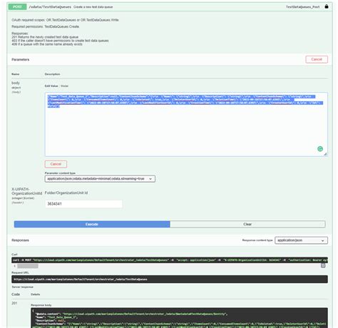 getting an error in swagger api while executing test data queues query