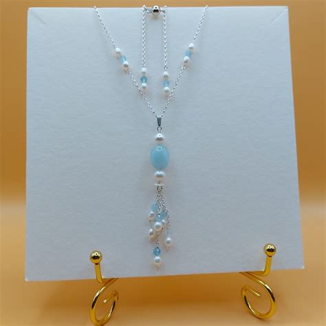 Aquamarine And Freshwater Pearl Lariat Necklace Dalbeg Design