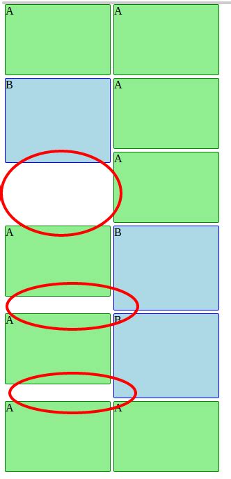 how to fill vertical spaces between tiles in a grid system using css