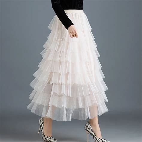 Womens Cakee Layered Maxi Long Tulle Skirts Streetwear Tiered Mesh