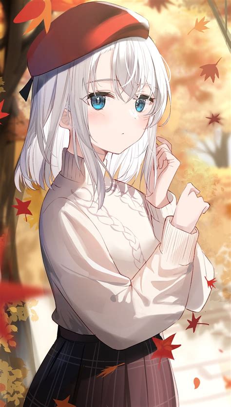 Safebooru 1girl Aroa Aroamoyasi Autumn Autumn Leaves Bangs Beret