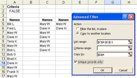 microsoft excel advanced filter criteria range