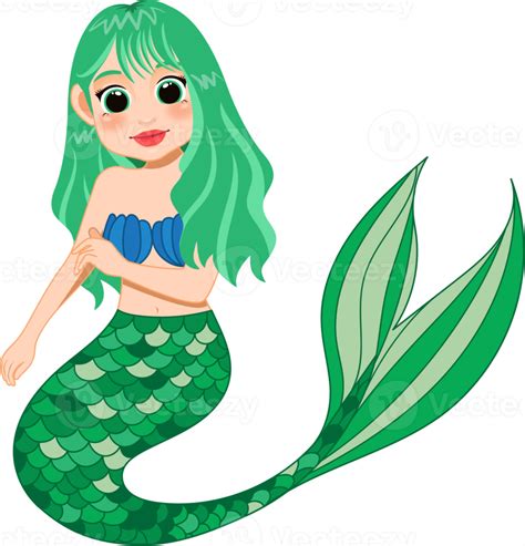 Cartoon Character With Cute Mermaid Princess With Colorful Hair And