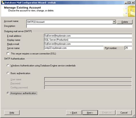 how to configure database mail in sql server 2005 to send mail