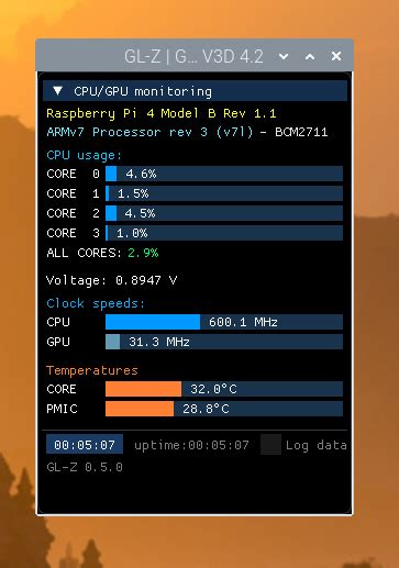 gl z 0 5 0 released raspberry pi cpu and gpu monitoring improved geeks3d