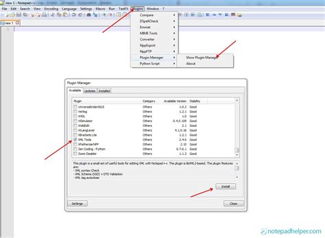 notepad xml tools plugin install tastynored