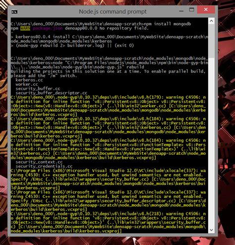 node js nodejs npm warning no repostory when i install mongodb and