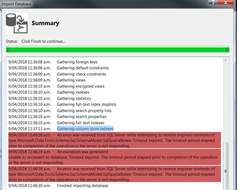 sql server vs 2017 database project failed to import database to due