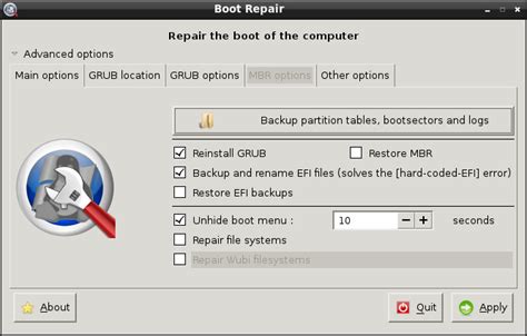 managing efi boot loaders for linux repairing boot repair