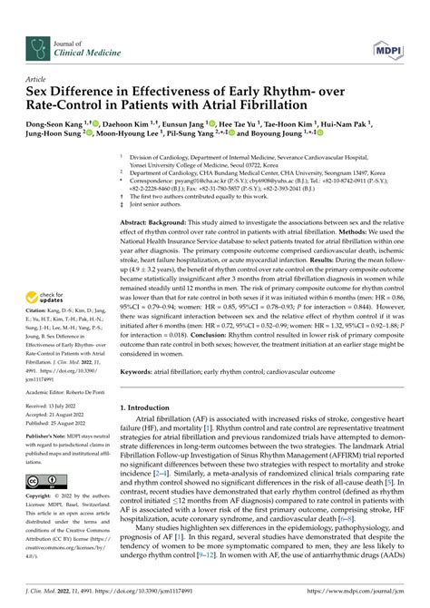 Pdf Sex Difference In Effectiveness Of Early Rhythm Over Rate