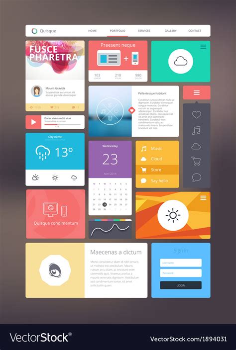 flat ui kit for responsive web design royalty free vector