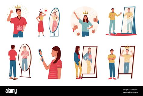 Persona Segura De Sí Misma Hombres Y Mujeres De Dibujos Animados Con