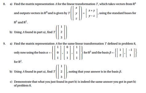 solved find the matrix representation a for the linear tr