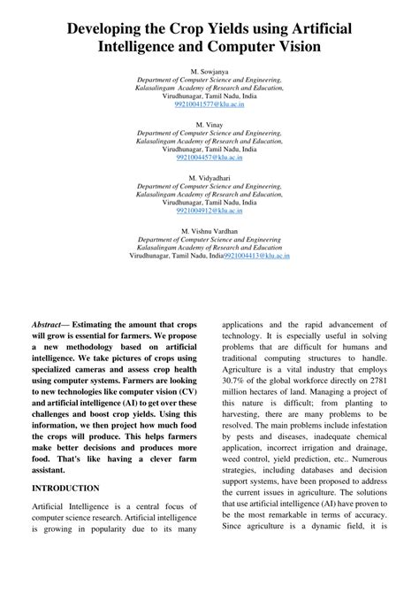 Pdf Developing The Crop Yields Using Artificial Intelligence And
