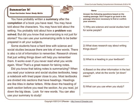 summarize it worksheet for 2nd 3rd grade lesson planet