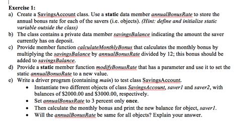solved exercise 1 a create a savingsaccount class use a