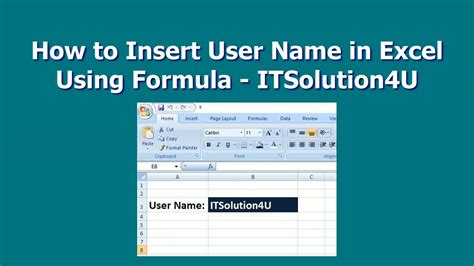 how to insert user name in excel using formula itsolution4u youtube