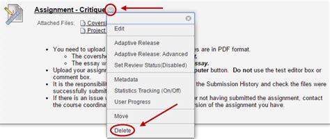 edit or delete an assignment elearning university of queensland