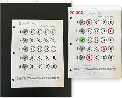 bubble sheet multiple choice scanner and test grader using omr python