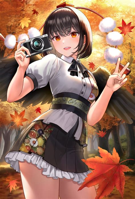 Safebooru 1girl D Autumn Autumn Leaves Bangs Bird Wings Black Hair