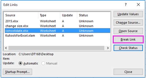 how to find and break external links in excel