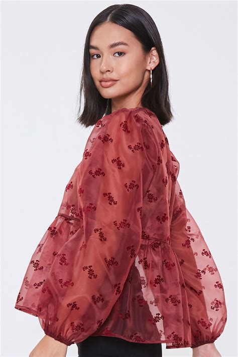 Sheer Floral Print Organza Top