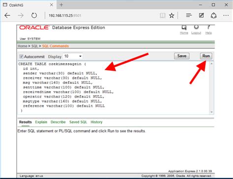 how to create table in oracle 10g database