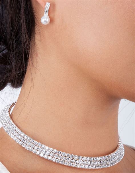 Rhodium Choker Diamante Collar Necklace Lovisa Jewellery Australia