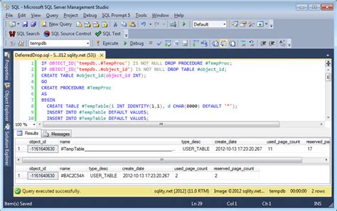 sql server drop temp table if exists 2012