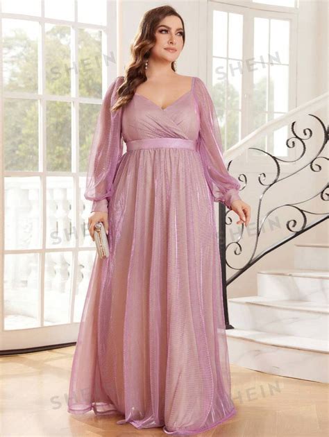 Shein Belle Plus Size Sweetheart Neckline High Sheen Bridesmaid Dress