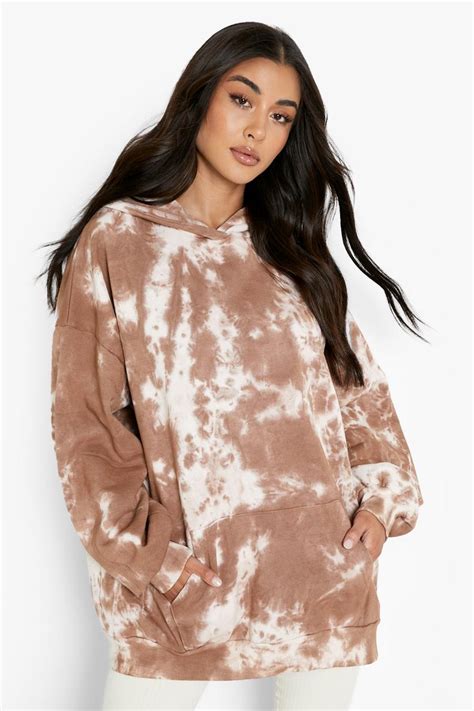 Taupe Tie Dye Oversized Hoodie Boohoo
